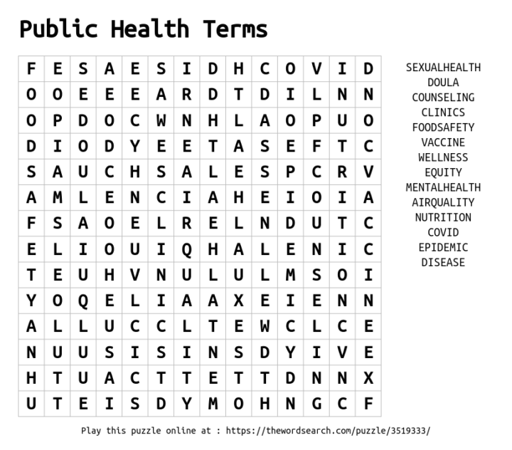 Public Health Word Search Puzzle - Fund for Public Health in New York, Inc.